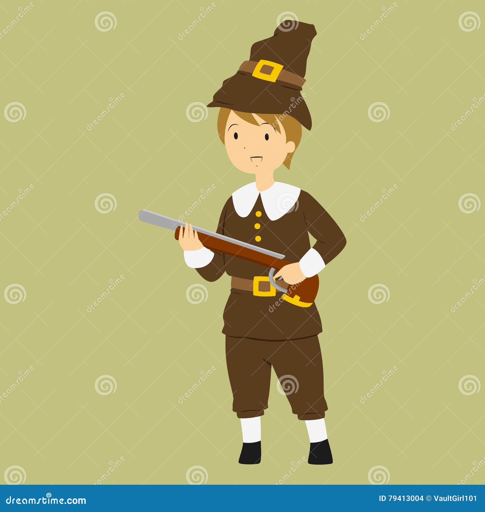 Thanksgiving Pilgrim Boy Carrying a Rifle Stock Vector - Illustration ...