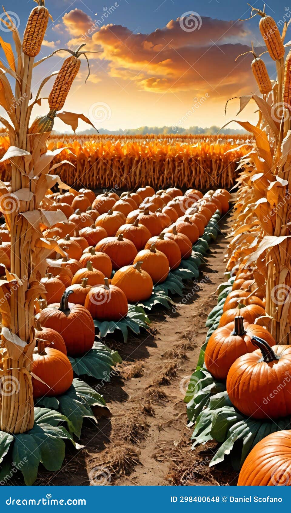 Thanksgiving a Pumpkin Patch with Cornstalk Border. Generative AI Stock ...