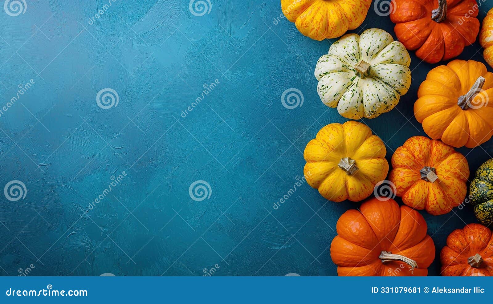 Thanksgiving Pumpkins on a Blue Background with Empty Space. Generative ...