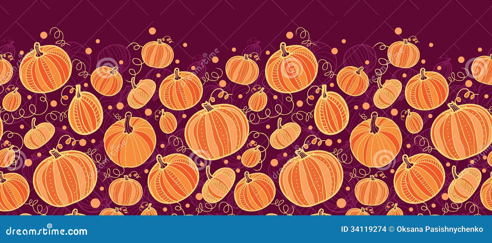 Thanksgiving Pumpkins Horizontal Border Seamless Stock Vector ...