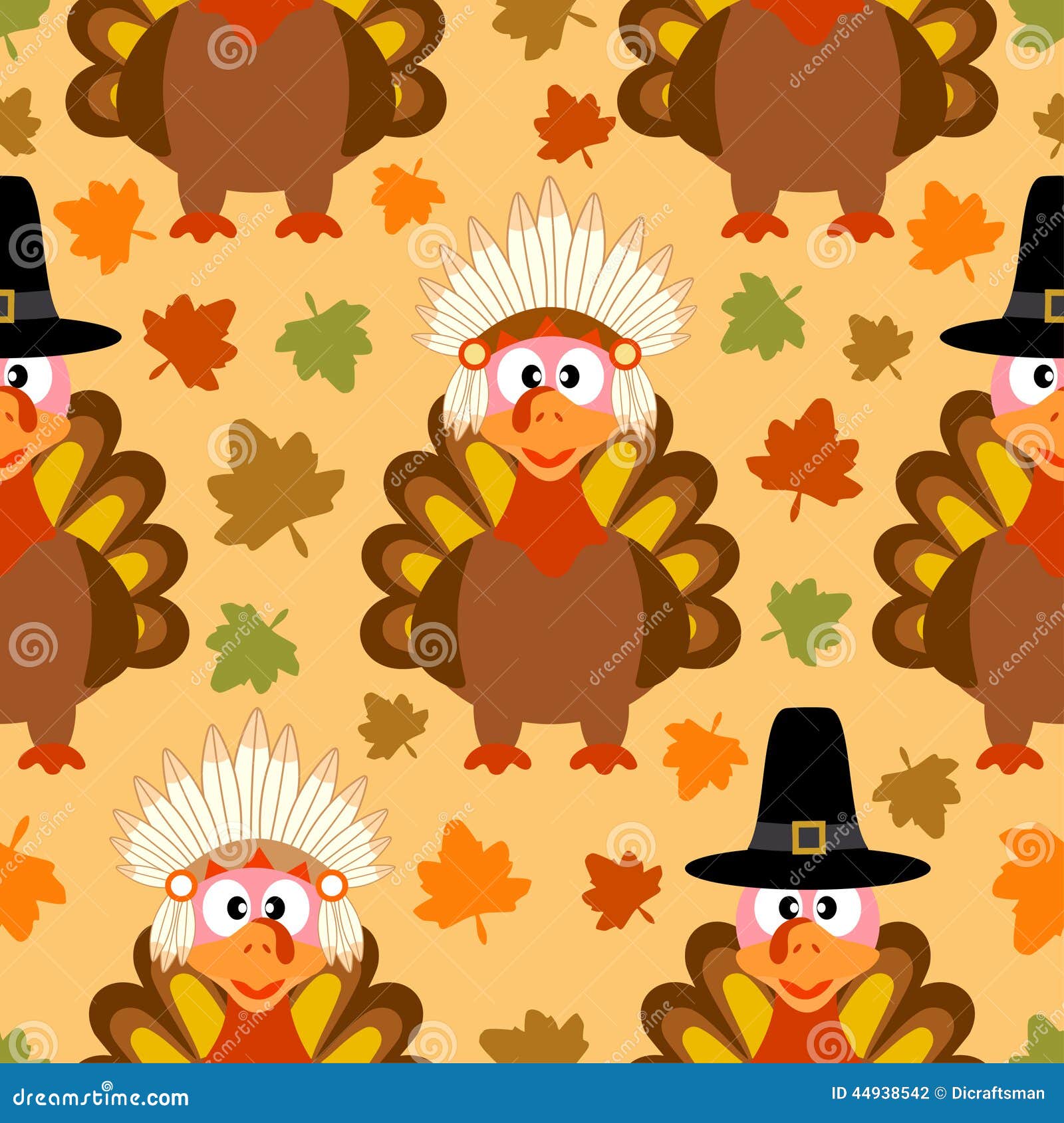Thanksgiving Seamless Background with Funny Turkey Stock Vector ...