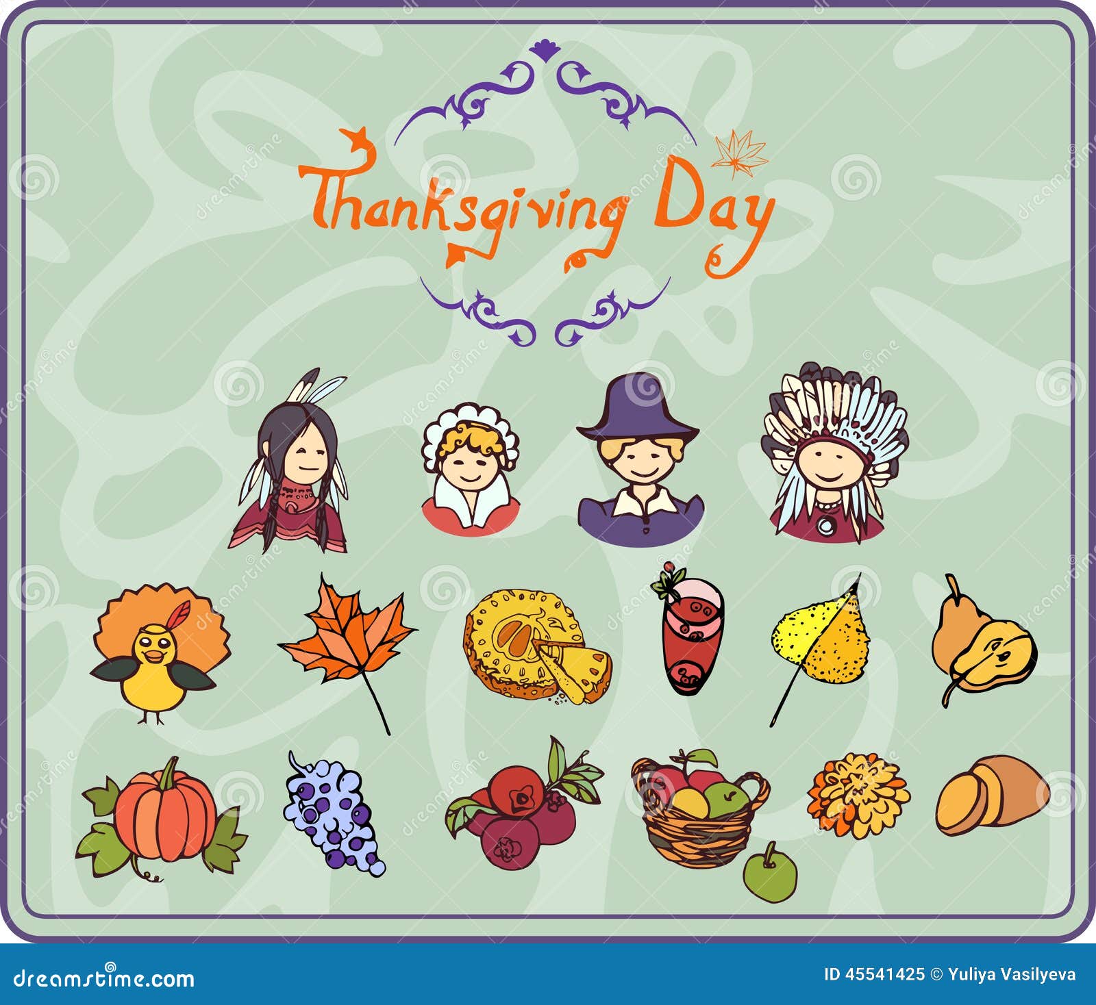 Thanksgiving Simple Color Icons Stock Vector - Illustration of ...