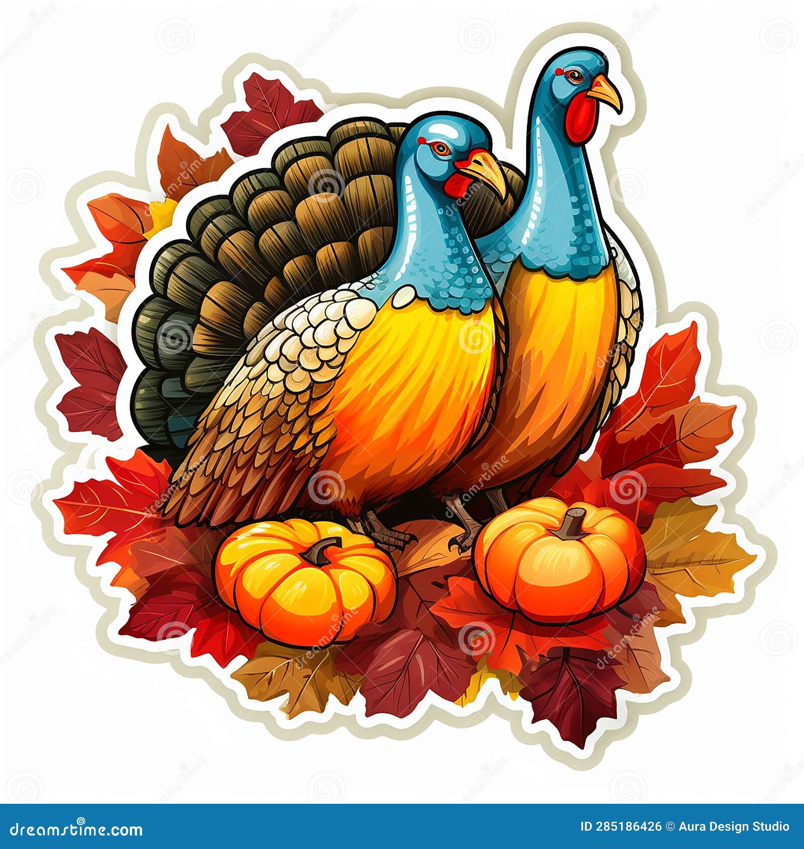 Thanksgiving Sticker with Turkeys on White Isolated Background Stock ...