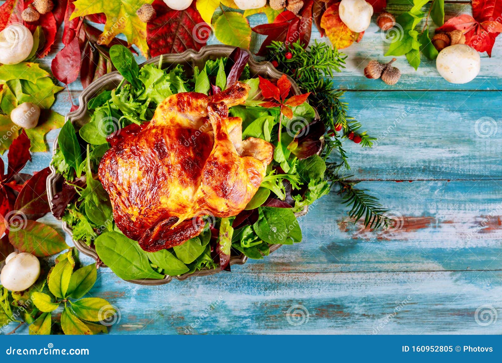 Thanksgiving Table Served with Dinner Roasted Chicken Stock Image ...