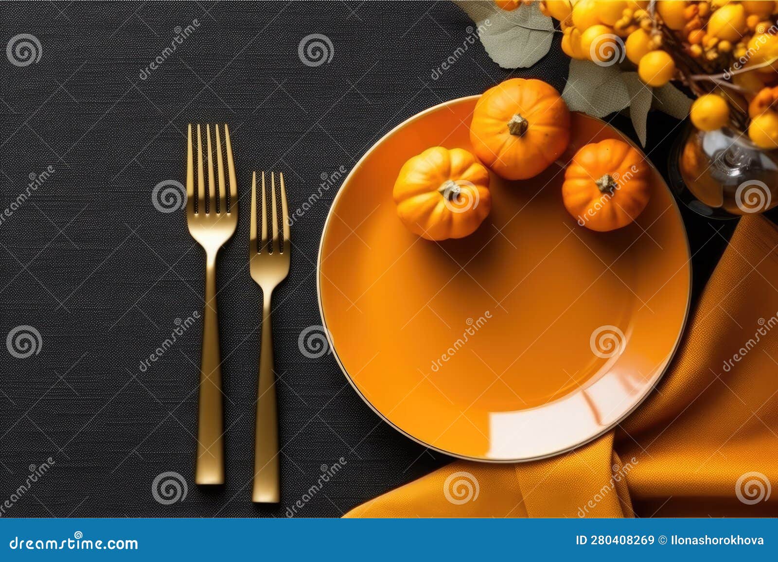 Thanksgiving Table Setting Flat Lay on Table, AI Generative Stock Image ...