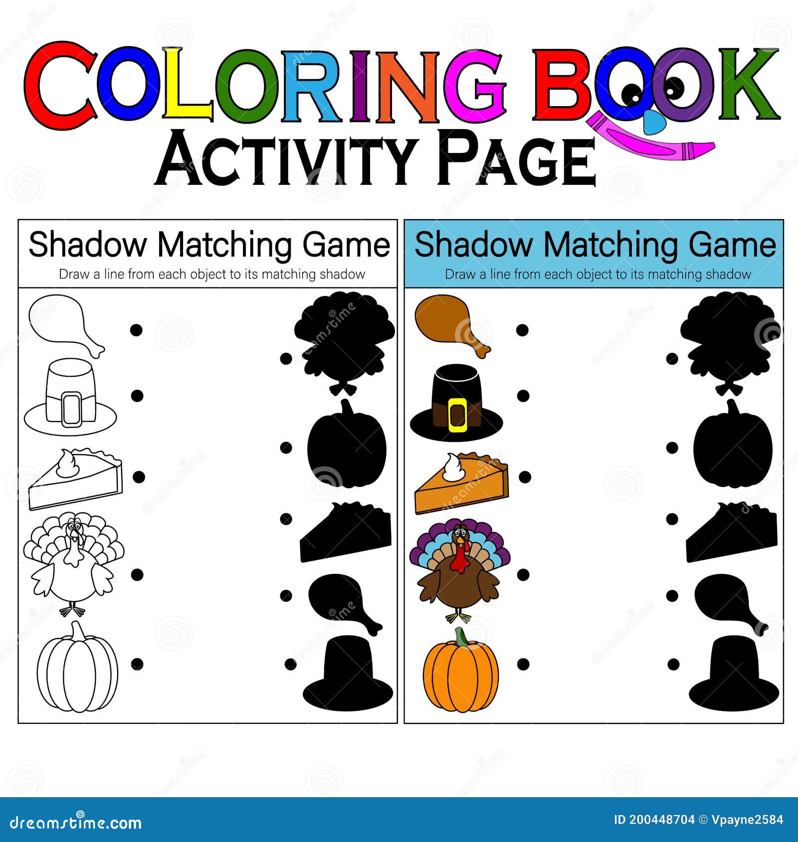 Thanksgiving Shadow Matching Activity With Cute Turkeys. Autumn Holiday ...