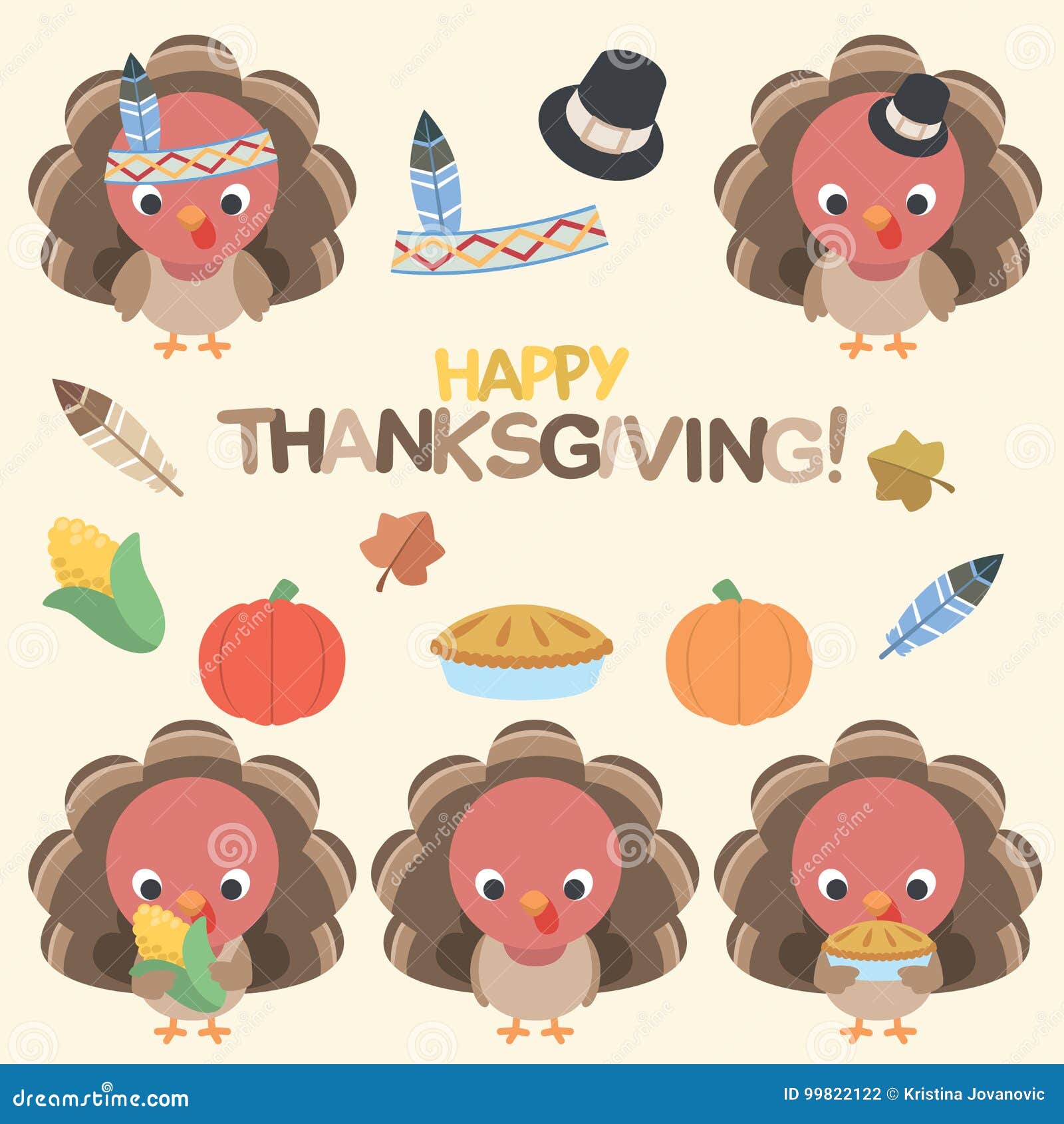 Thanksgiving Turkey Design Set Stock Vector - Illustration of corn ...