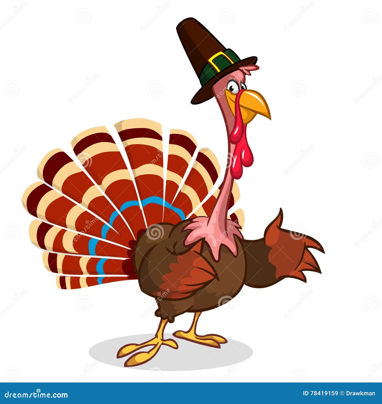 Thanksgiving Turkey Mascot Waving. Vector Character Isolated on White ...