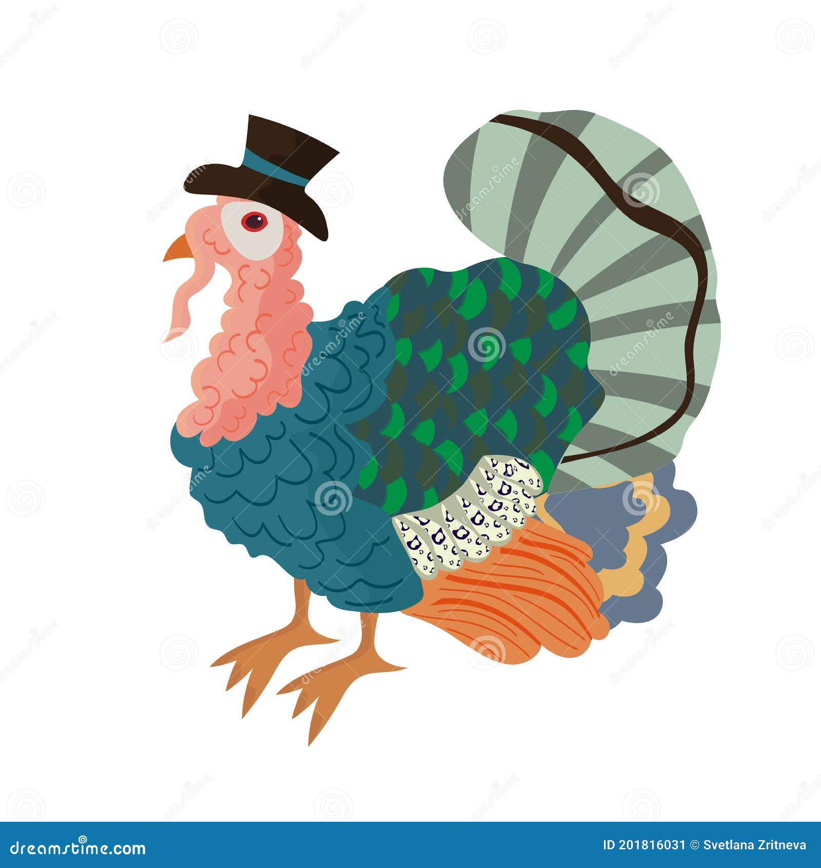 Thanksgiving Turkey Wearing Hat Isolated on White Background. Stock ...
