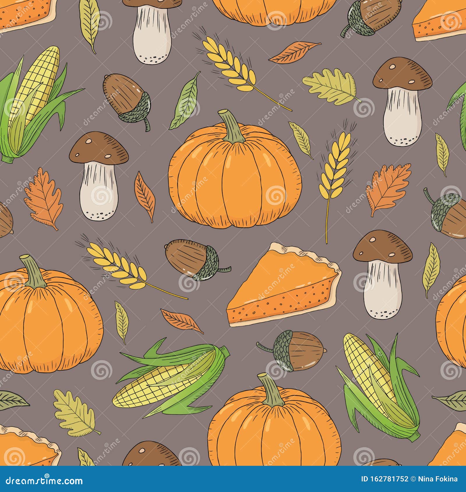 Vector Hand Drawn Autumn Seamless Pattern19-14 Stock Vector ...