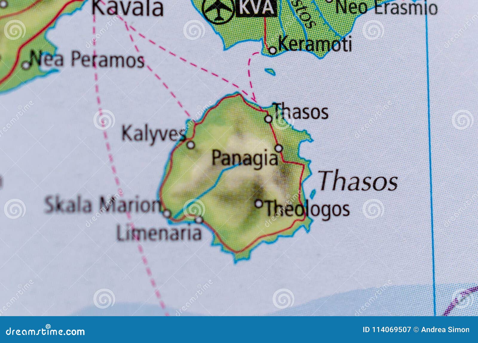 Thasos o Thassos en mapa imagen de archivo. Imagen de viaje - 114069507