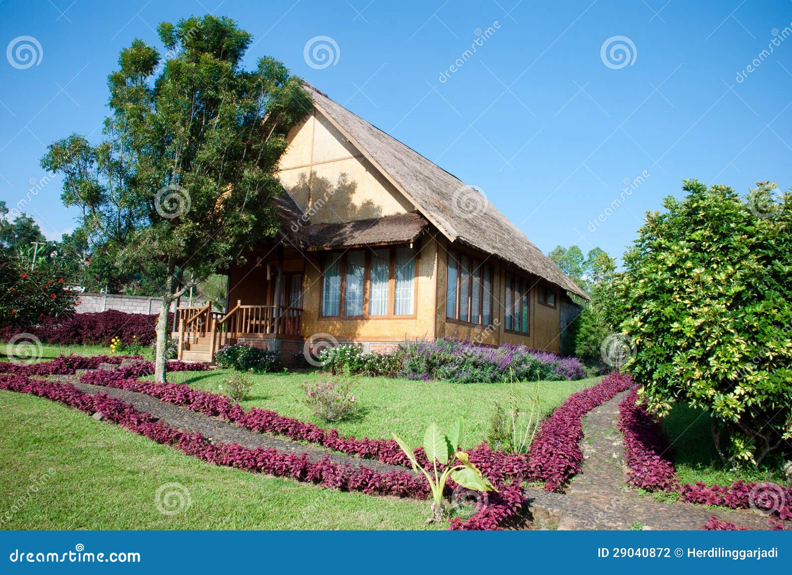 Thatch house and garden stock photo. Image of woven, bright - 29040872