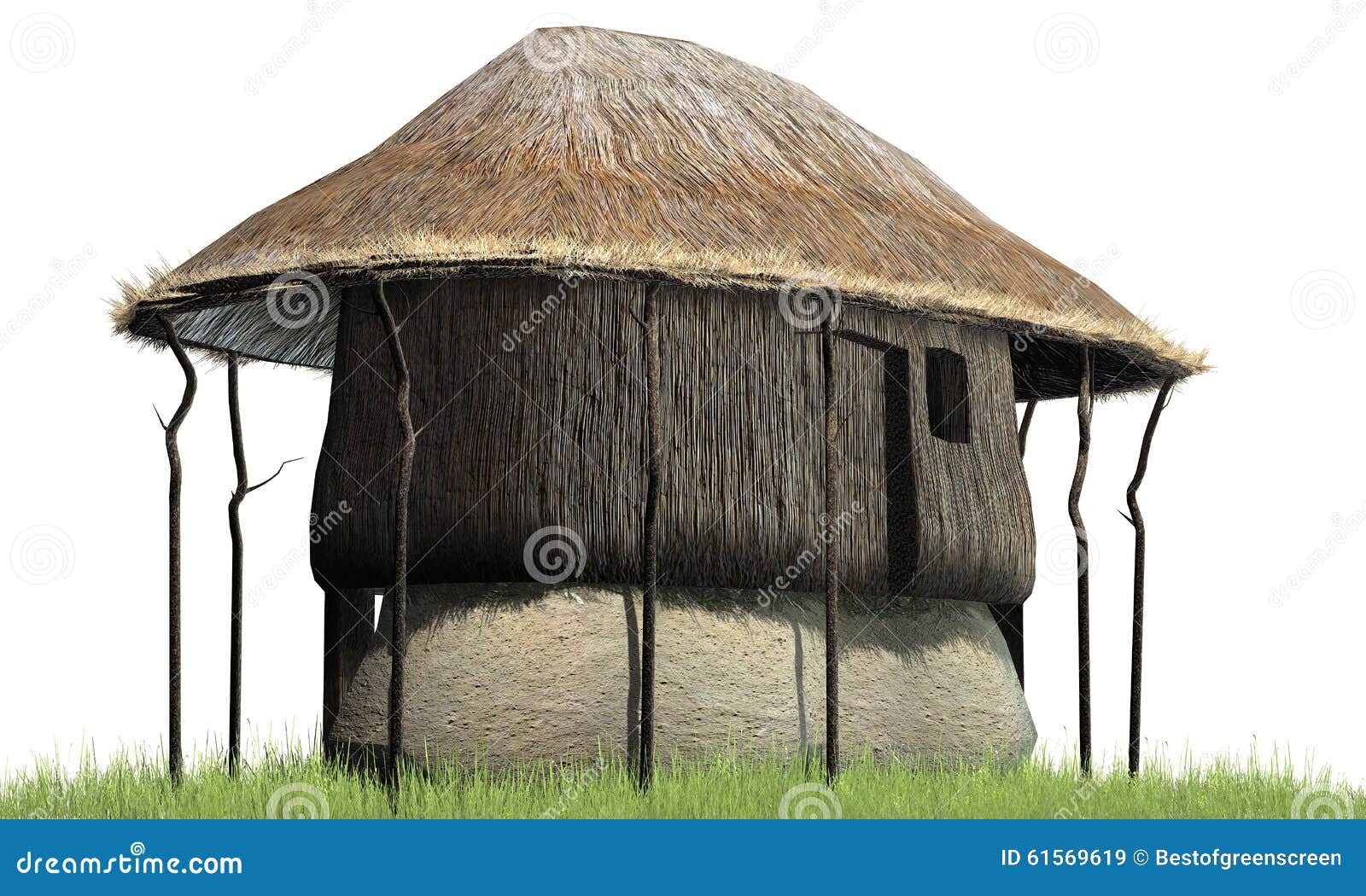 Thatch Hut in Grass - on White Background Stock Illustration ...