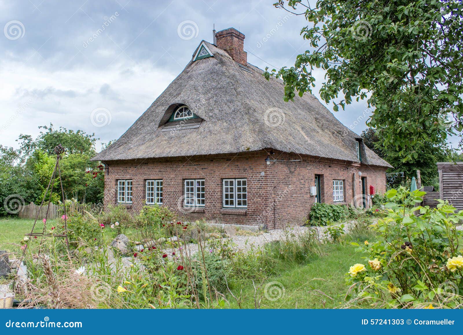 Thatched House stock image. Image of cottage, clouds - 57241303