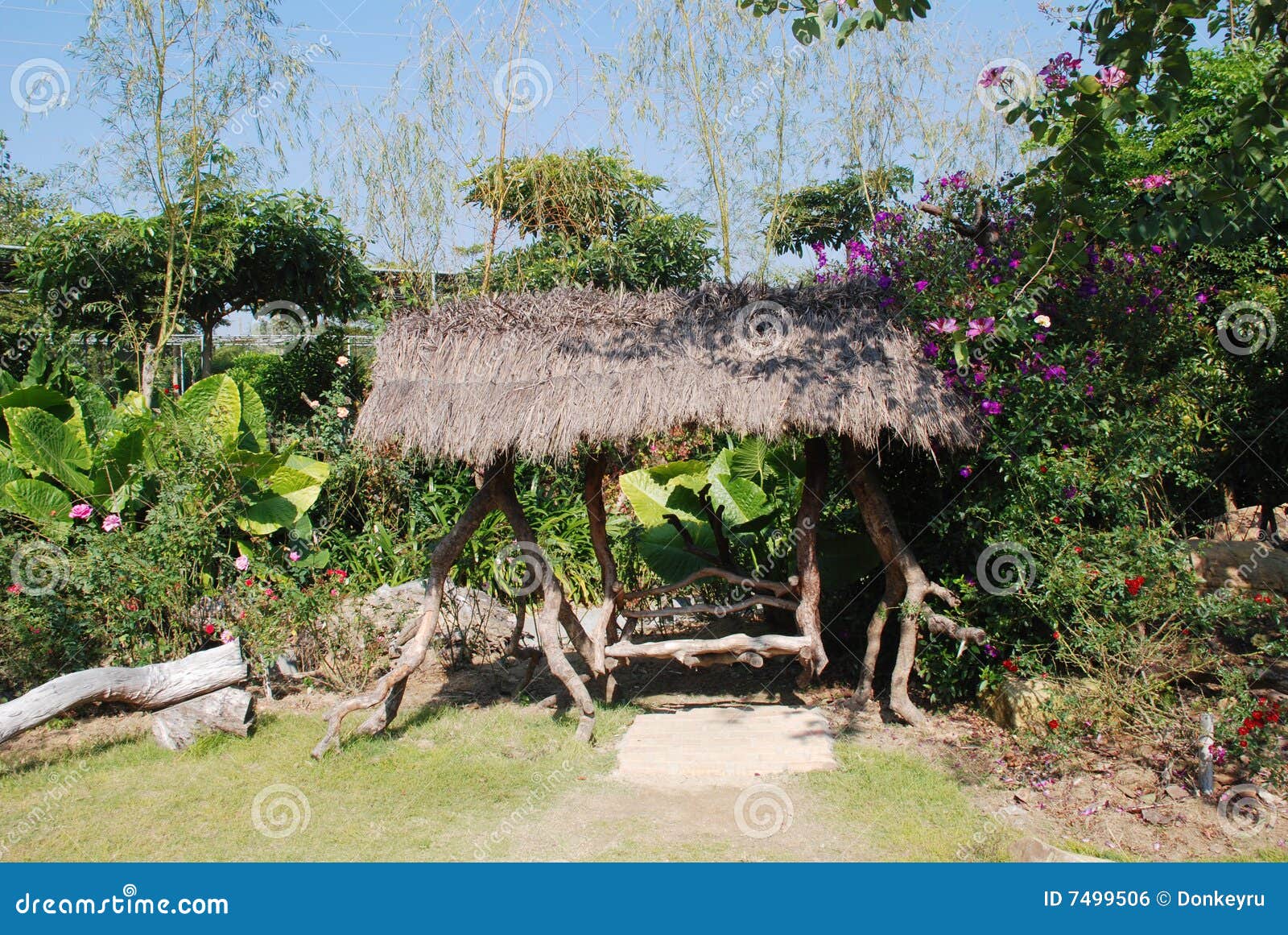 Thatched Pavilion in Garden Stock Photo - Image of thatched, sunny: 7499506