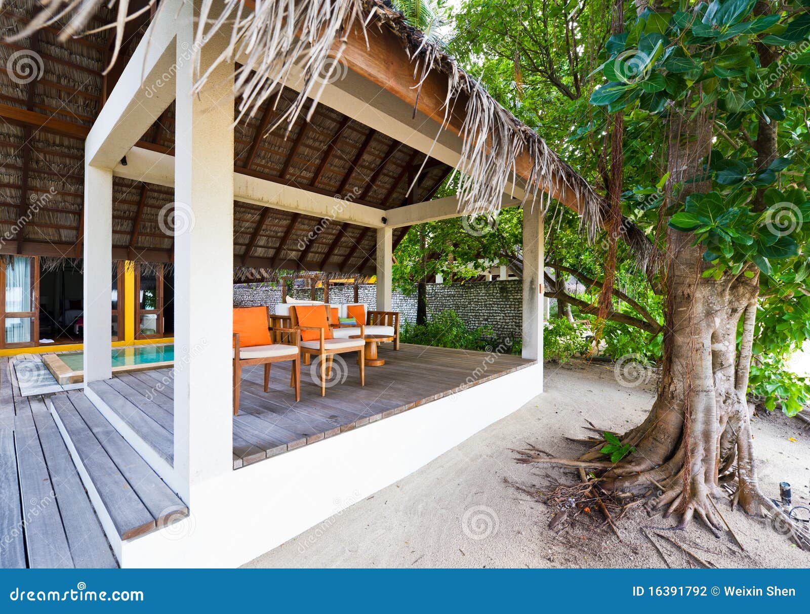 Thatched Pavilion in Maldives Resort Stock Photo - Image of chair ...