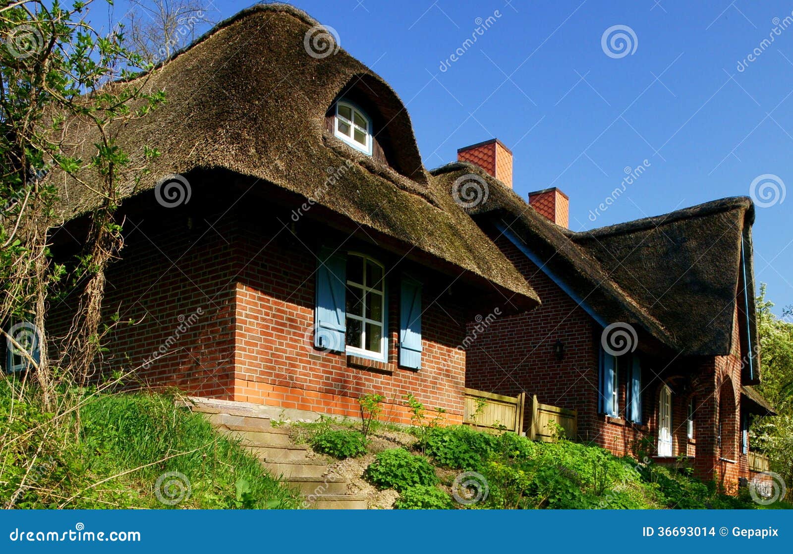 Thatched-Roof Farm House stock photo. Image of brick - 36693014