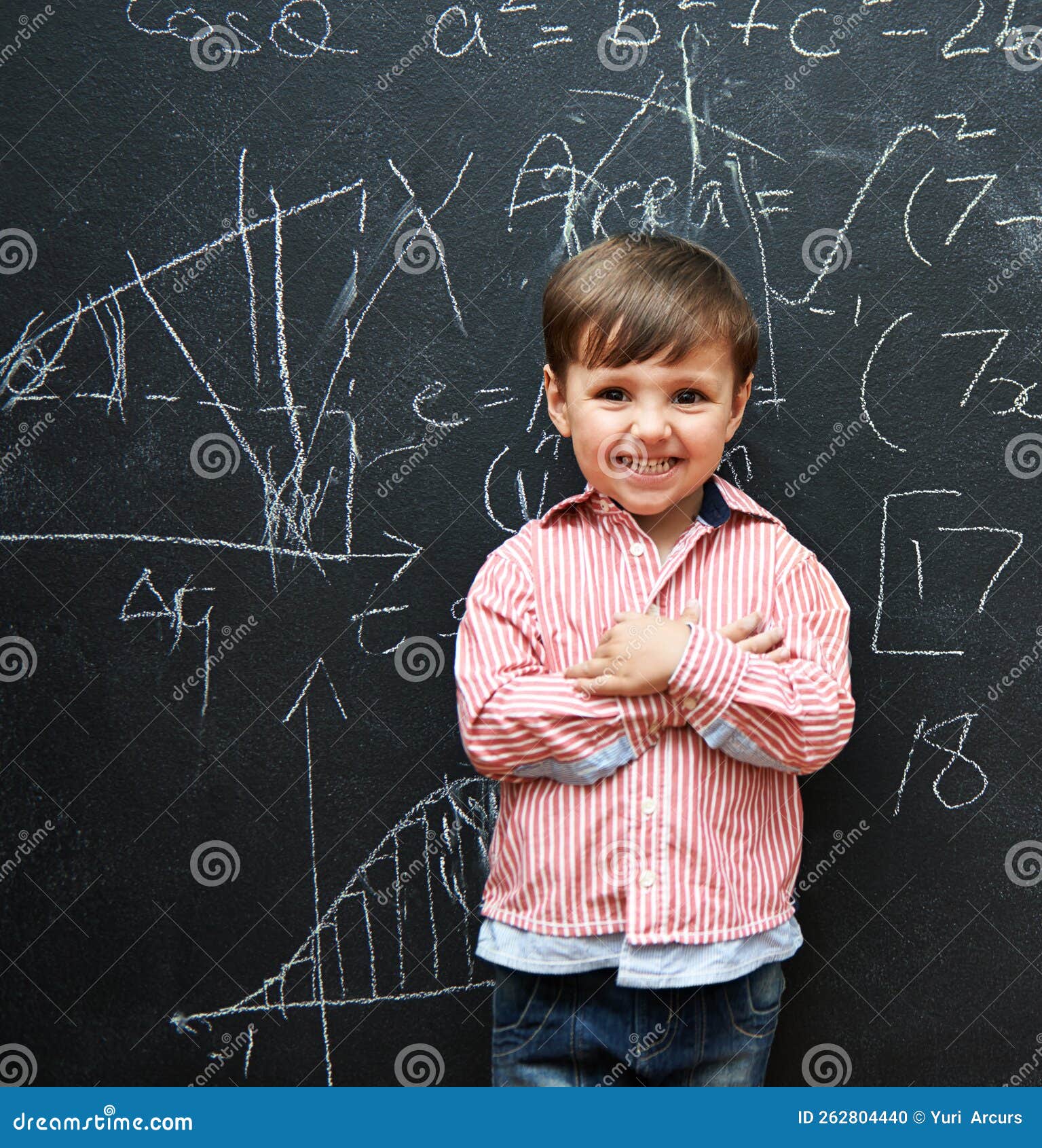 And Thats How Its Done. a Young Boy with a Blackboard Full of Math ...
