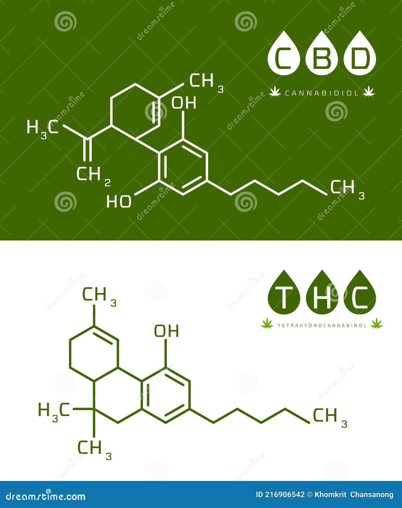 Thc and Cbd of Cannabis Molecule Formula Vector Illustration Stock ...