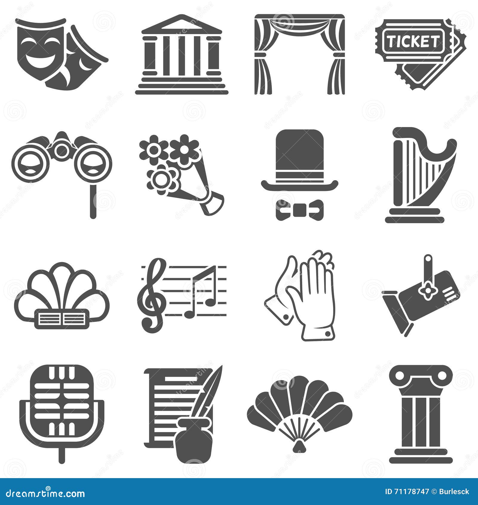 Theater Acteren Vector Zwarte Pictogrammen Vector Illustratie ...