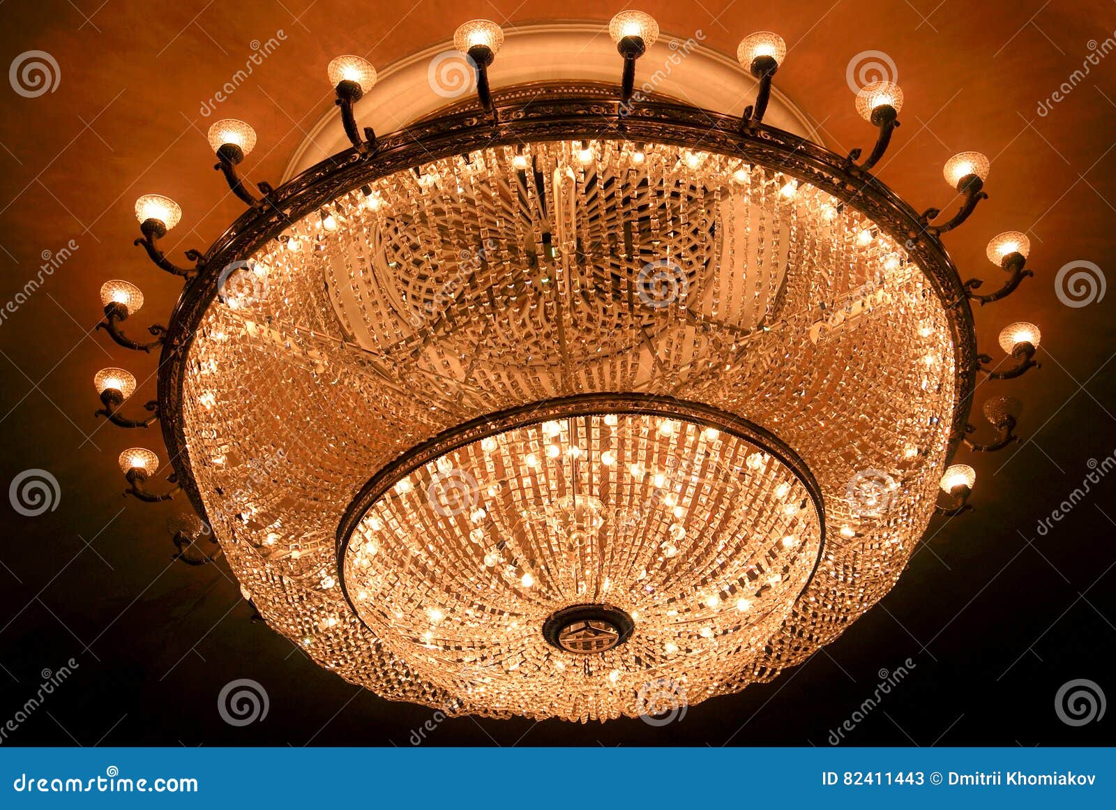 Theater Ceiling with Illuminated Crystal Chandelier Stock Image - Image ...
