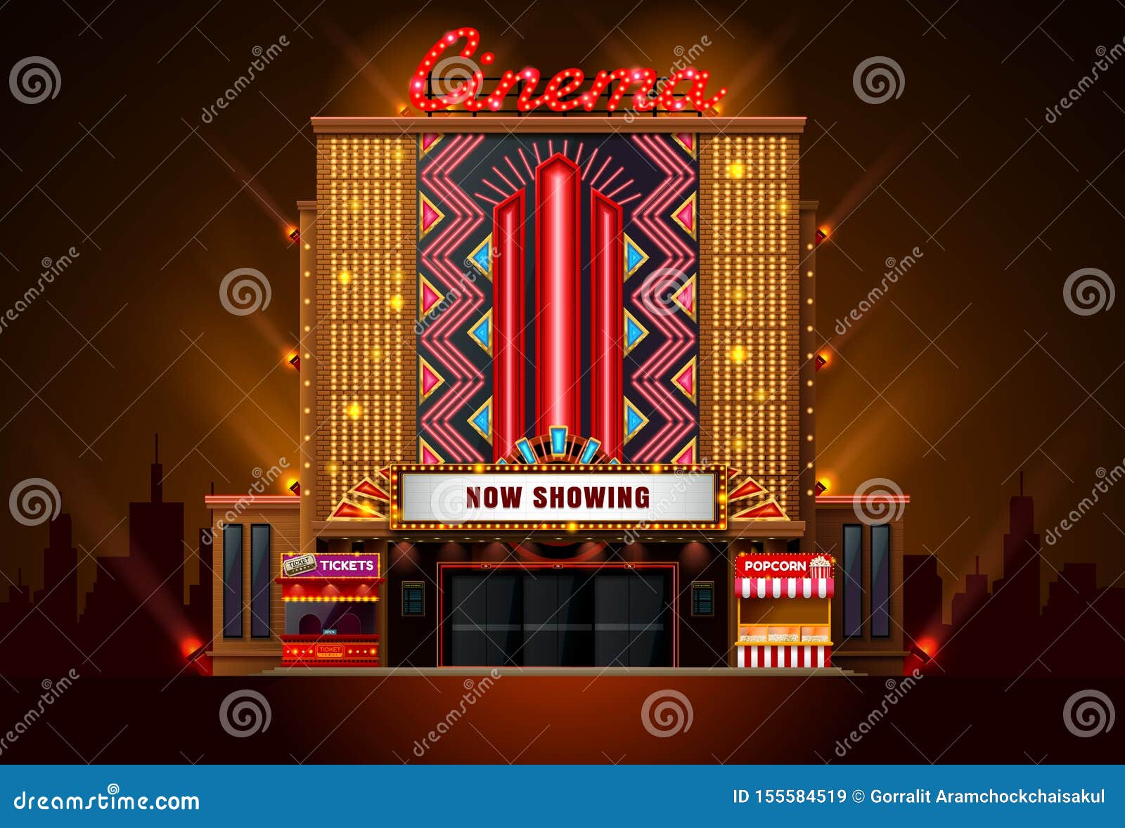 Cinema Building Vector Illustration Facade Movie Entertainment City ...