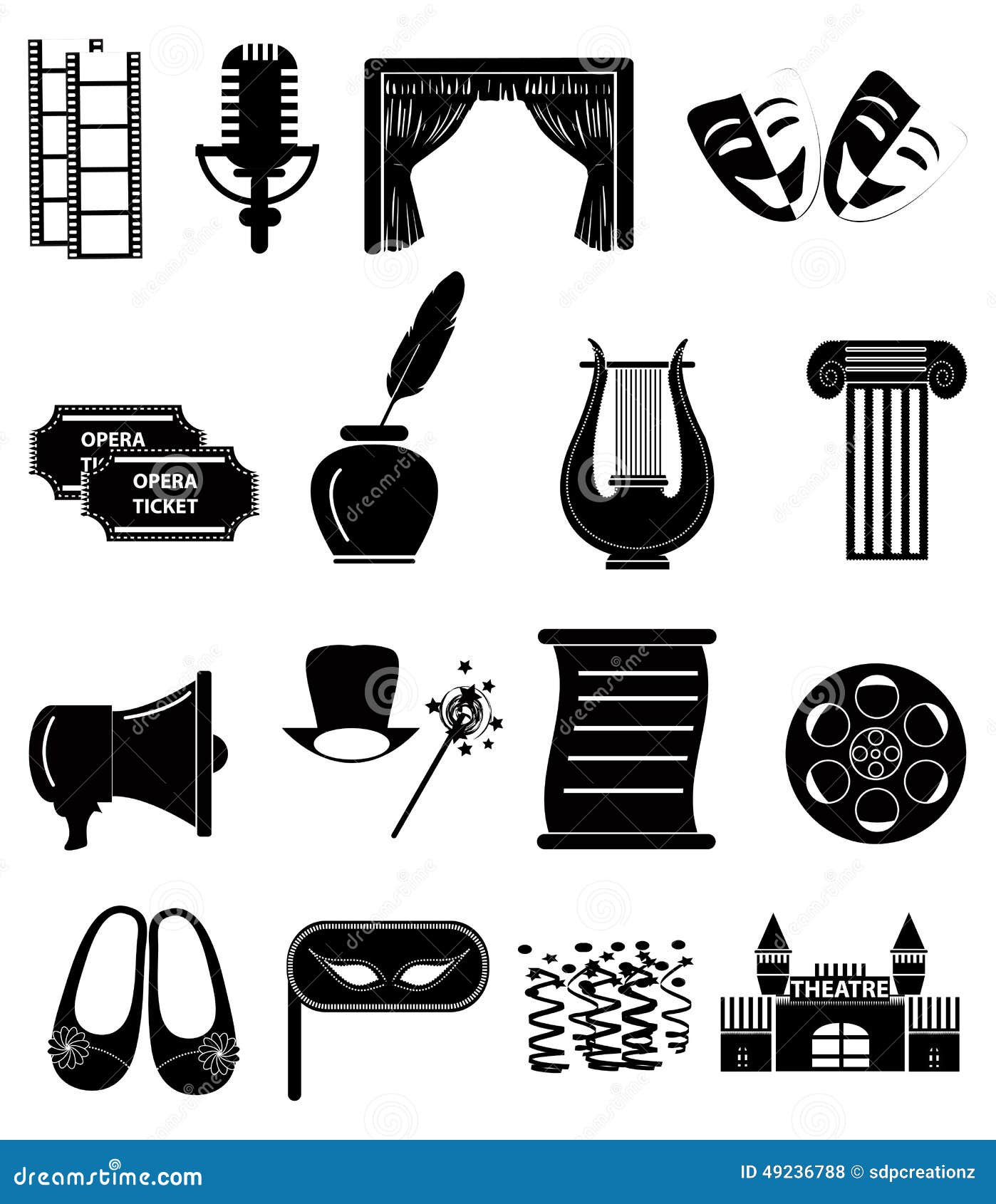 Theater icons set stock vector. Illustration of background - 49236788