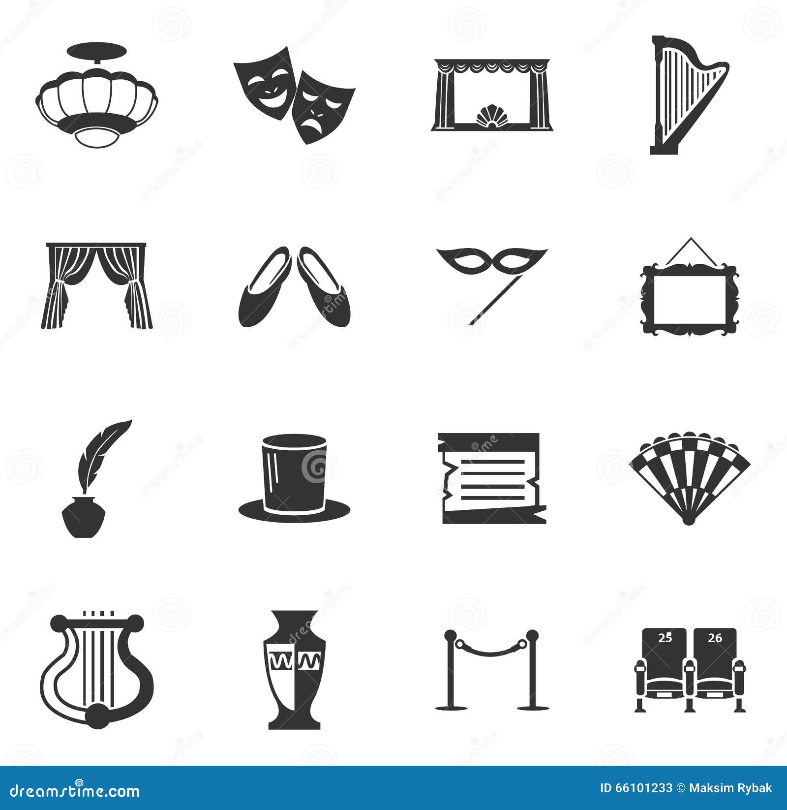 Theater icons set stock vector. Illustration of music - 66101233