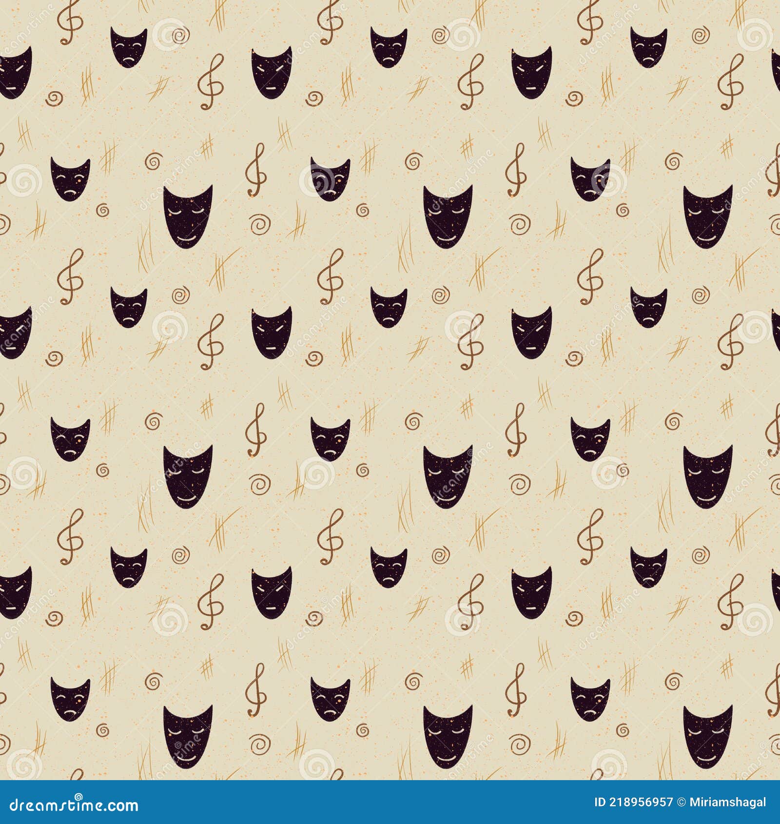 Theater Mask Seamless Pattern, Abstract Wallpaper with Hand Drawn ...