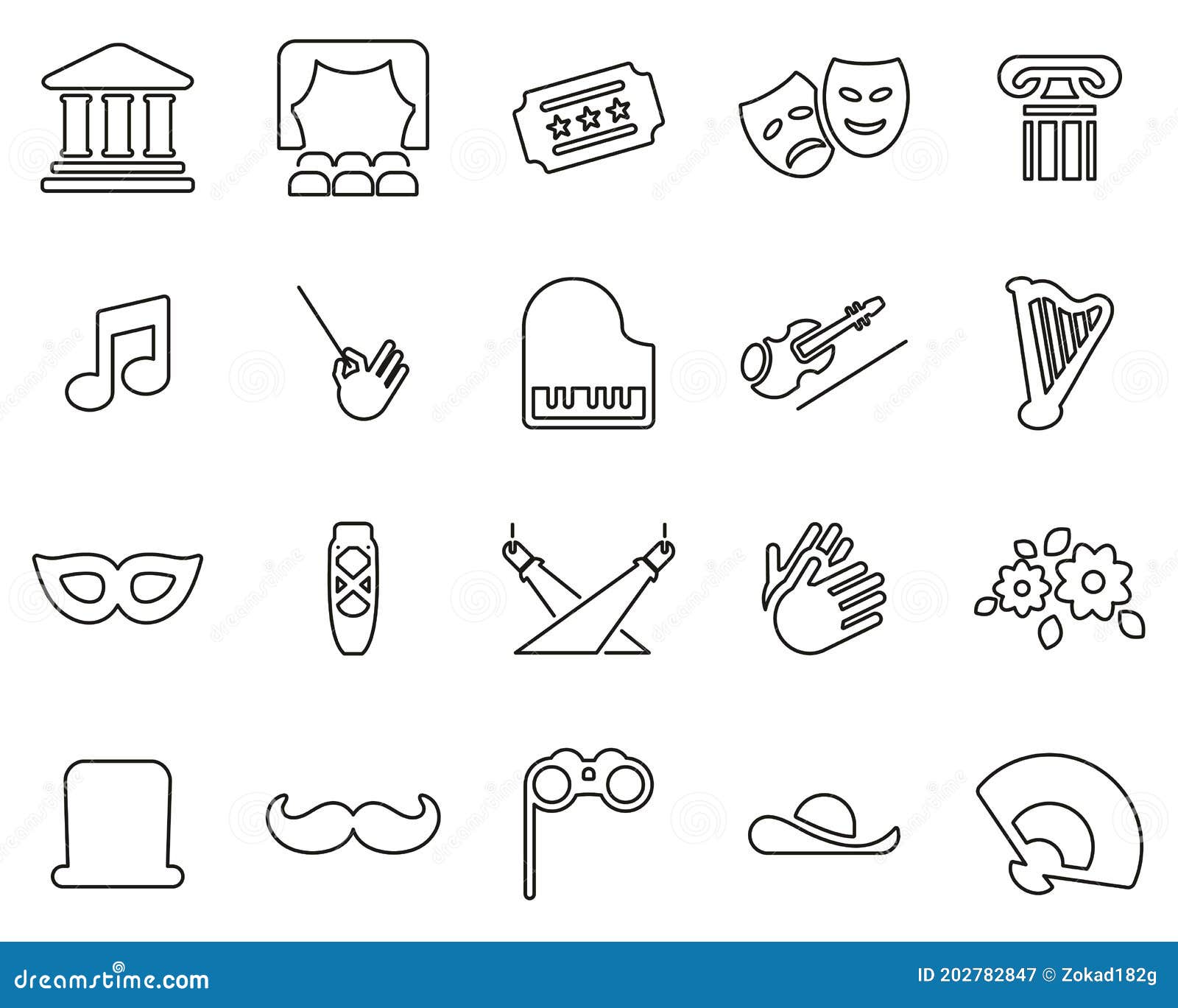 Theater or Opera Icons Black & White Thin Line Set Big Stock Vector ...