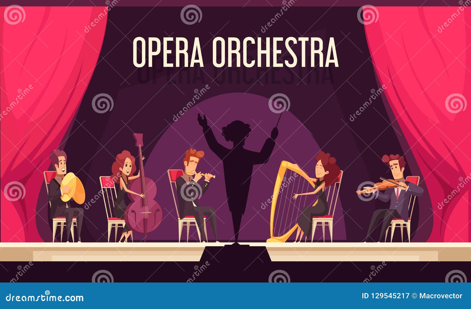 Theater Orchestra Performance Flat Stock Vector - Illustration of ...