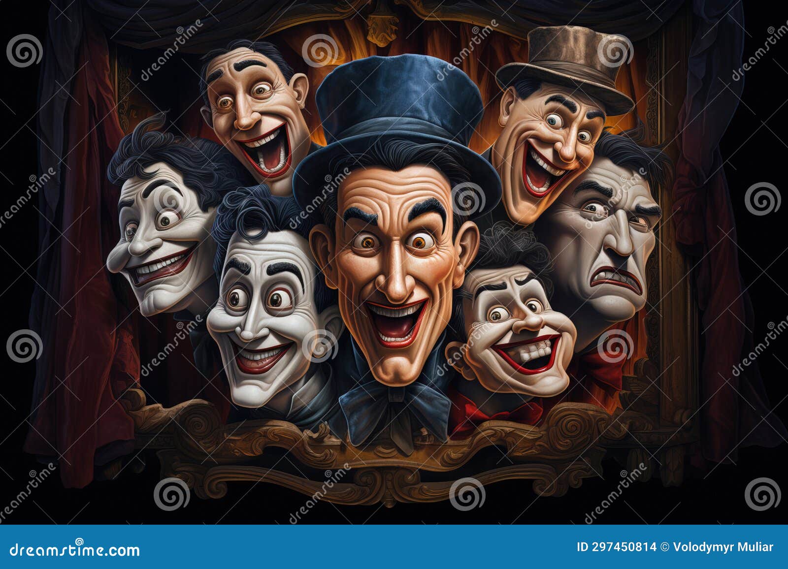 Theater Poster with Actors in Masks with Different Emotions Stock ...