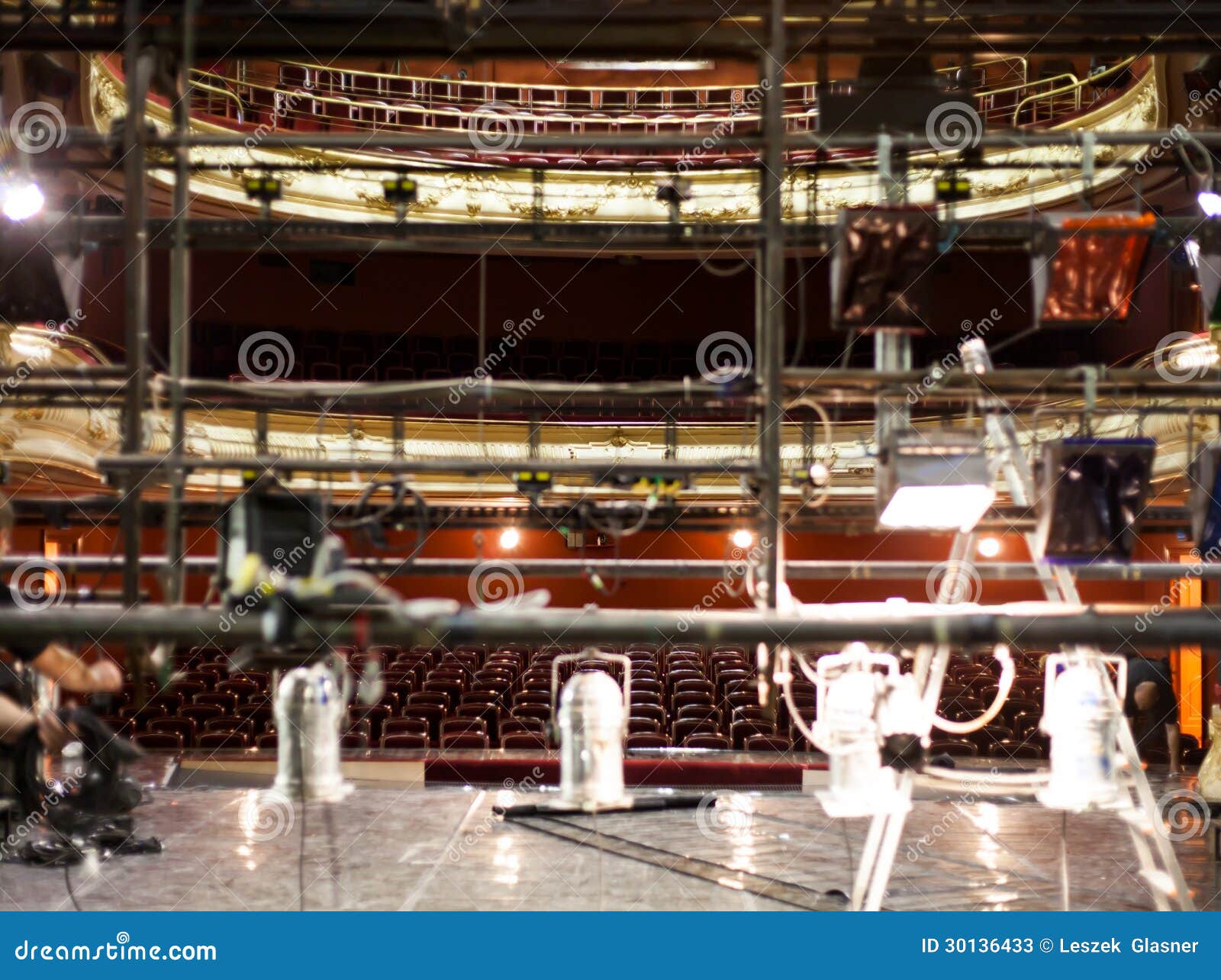 Theater Scene in Preparation, Stage and Audience Stock Image - Image of ...