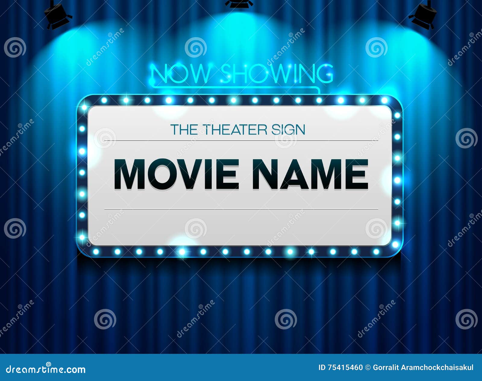 Theater Sign on Curtain and Spot Light Background Stock Vector ...