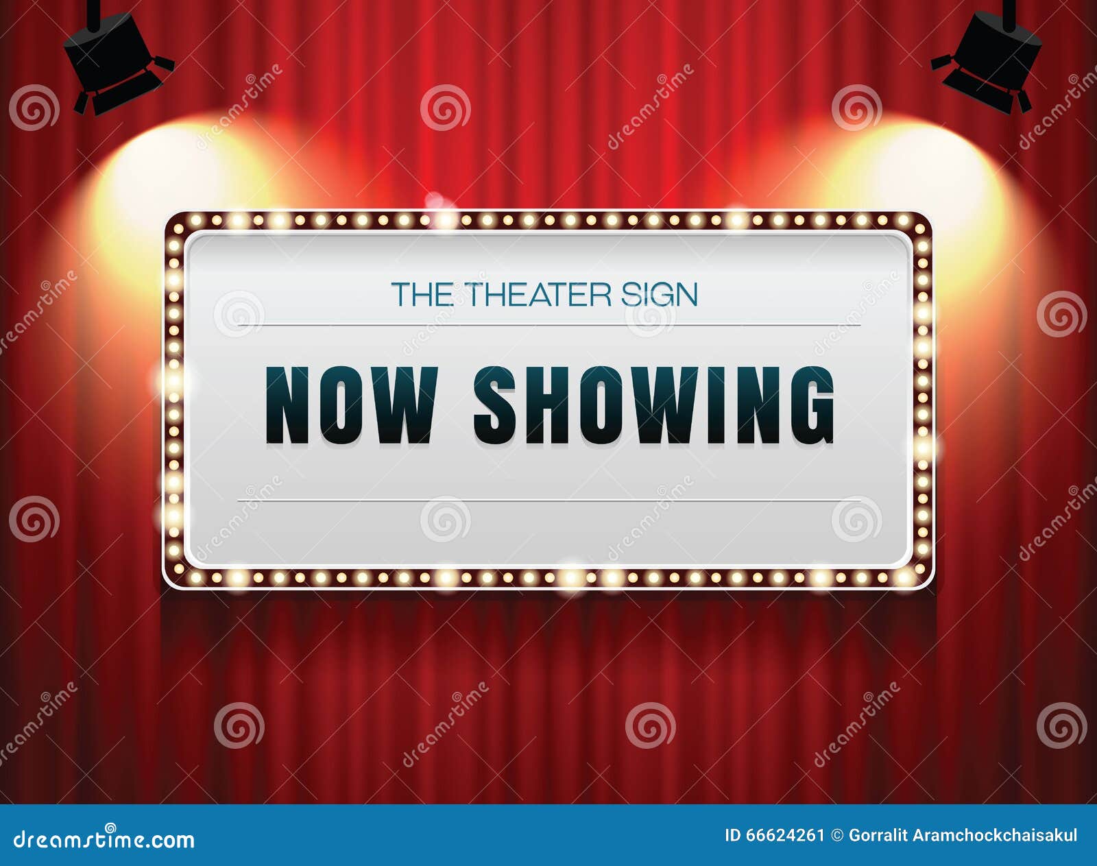 Theater sign on curtain stock vector. Illustration of bulb - 66624261