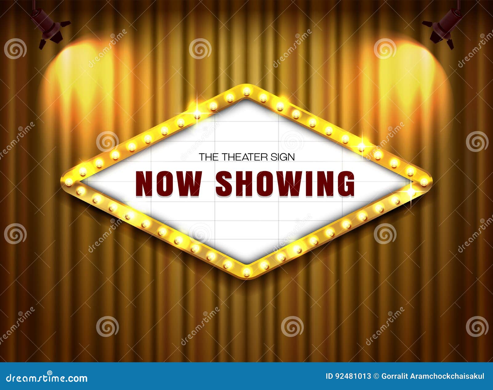 Theater Sign on Curtain with Spotlight Vector Stock Vector ...