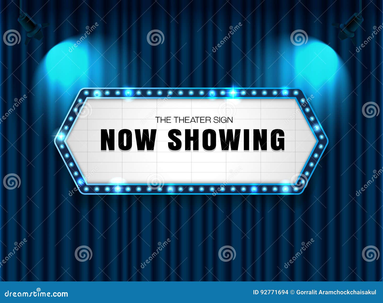 Theater Sign on Curtain with Spotlight Vector Stock Vector ...