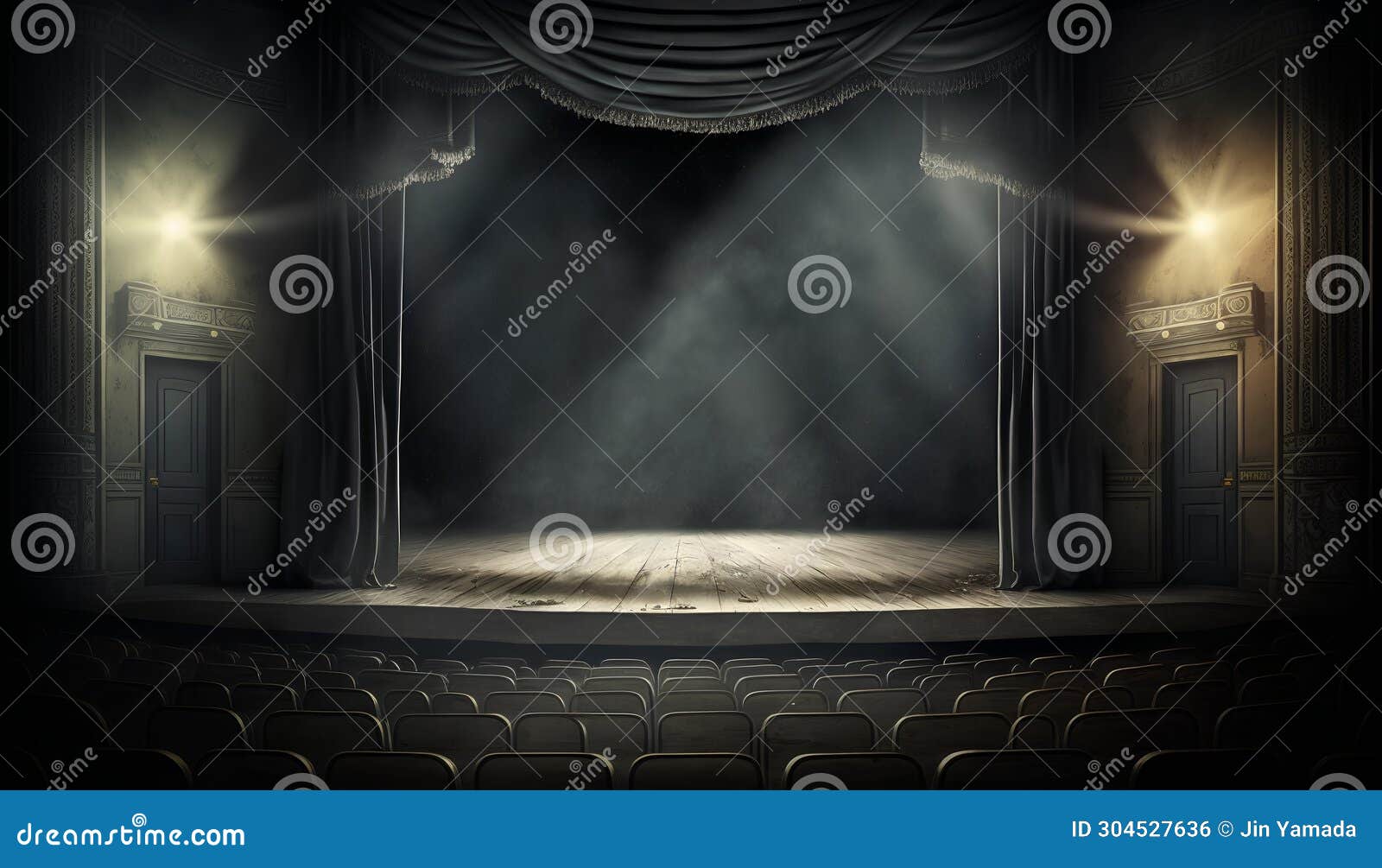 Theater Stage with Curtains and Spotlights. 3d Render Illustration ...