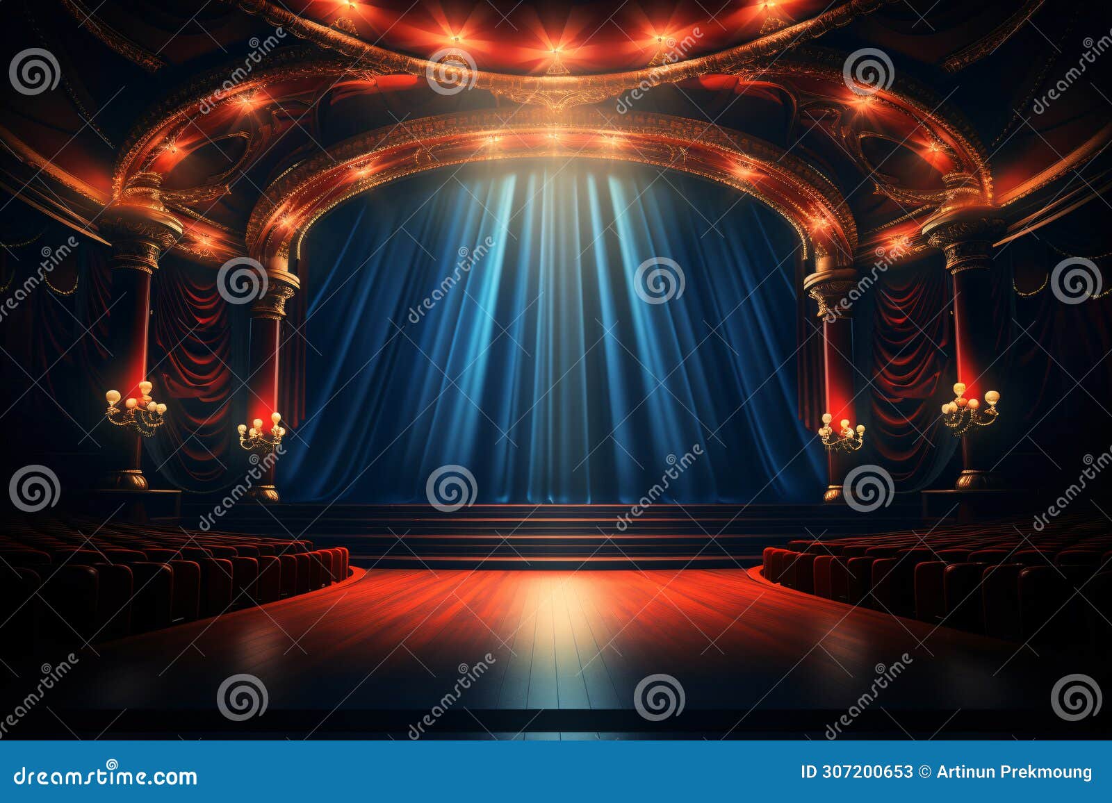 Theater Stage Light Background with Spotlight Illuminated the Stage for ...