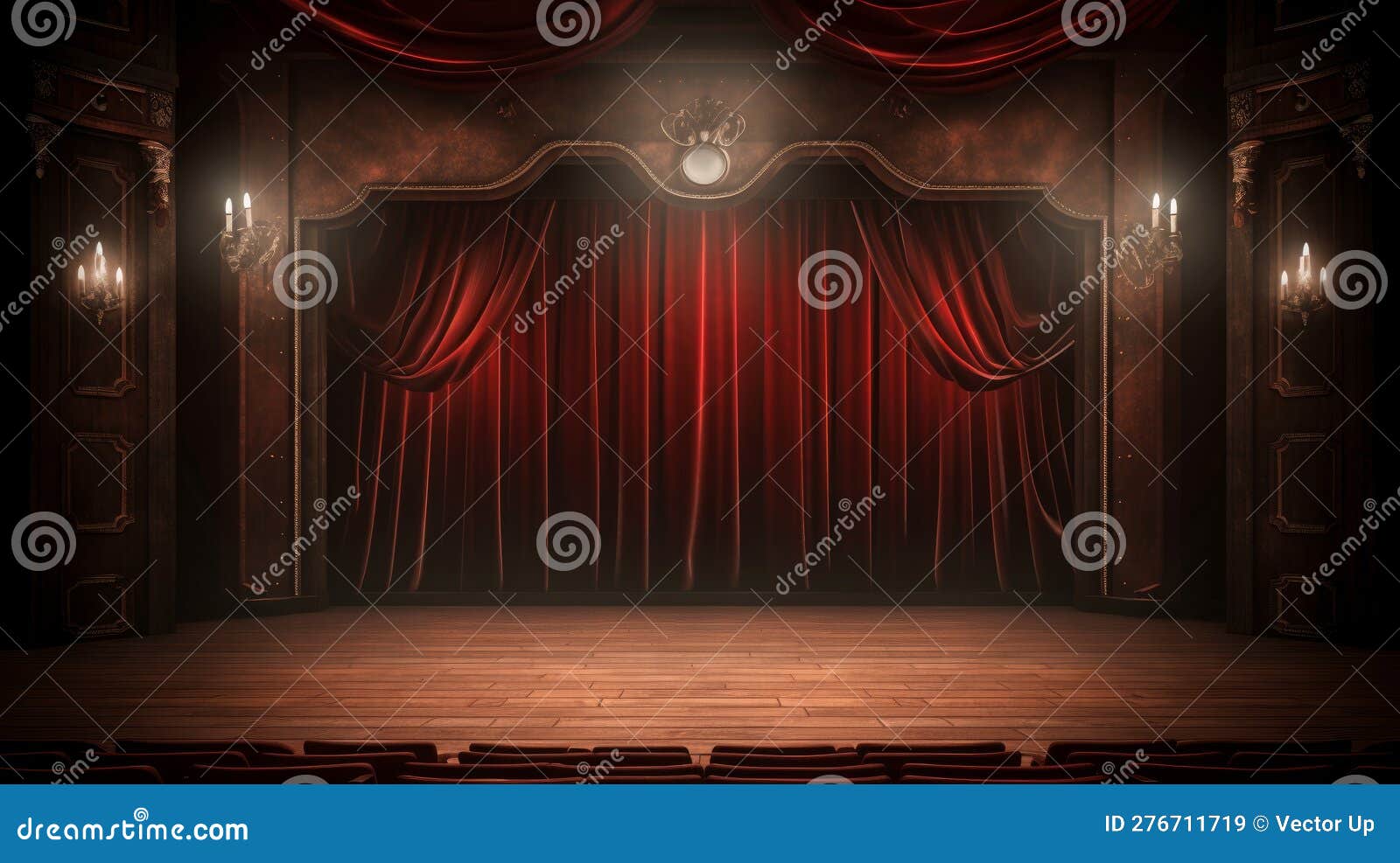Theater Stage with Red Curtains and Spotlights. Generative AI Stock ...