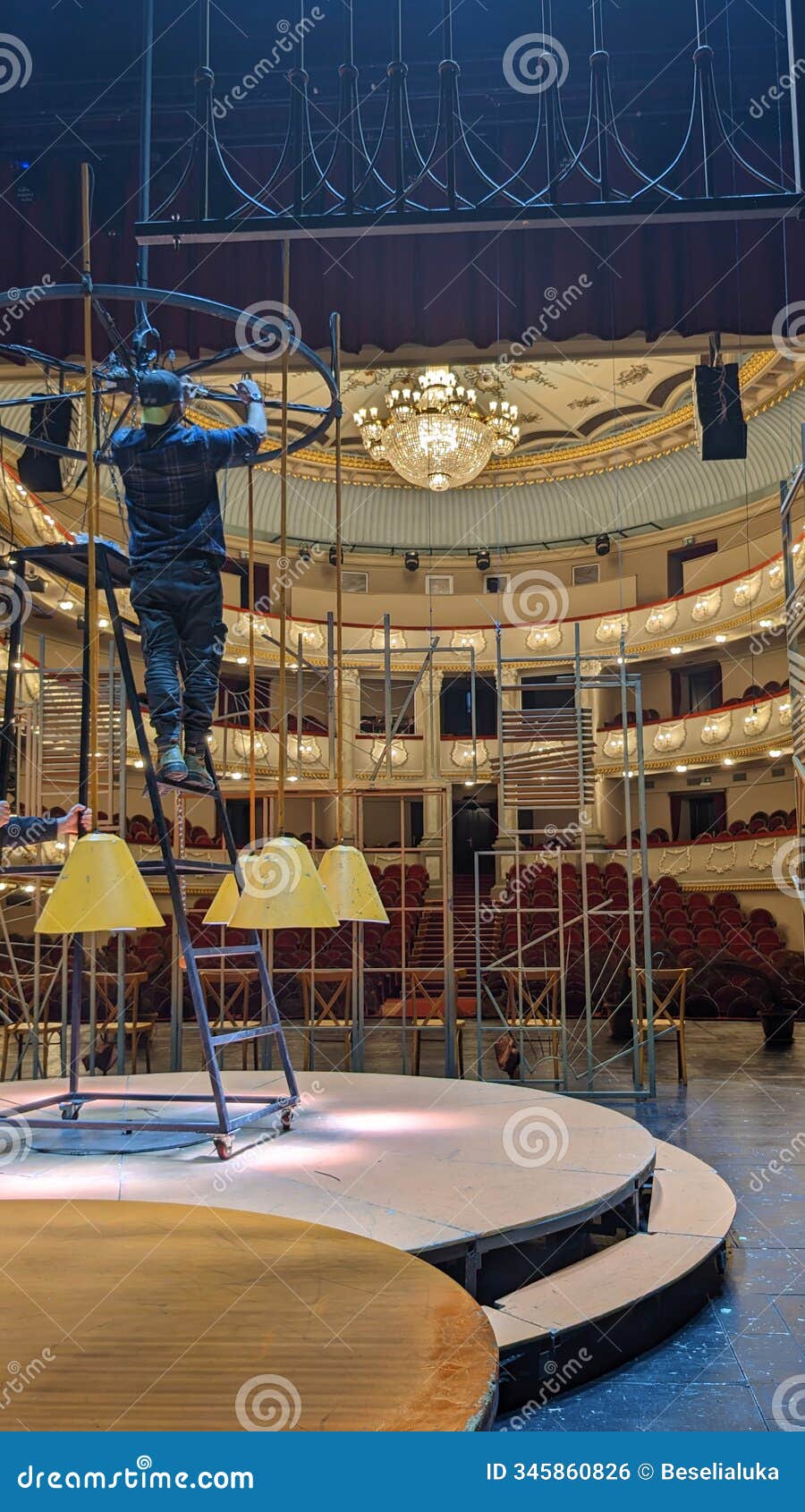 Theater Stage Workers Constructing Decorations Stock Photo - Image of ...