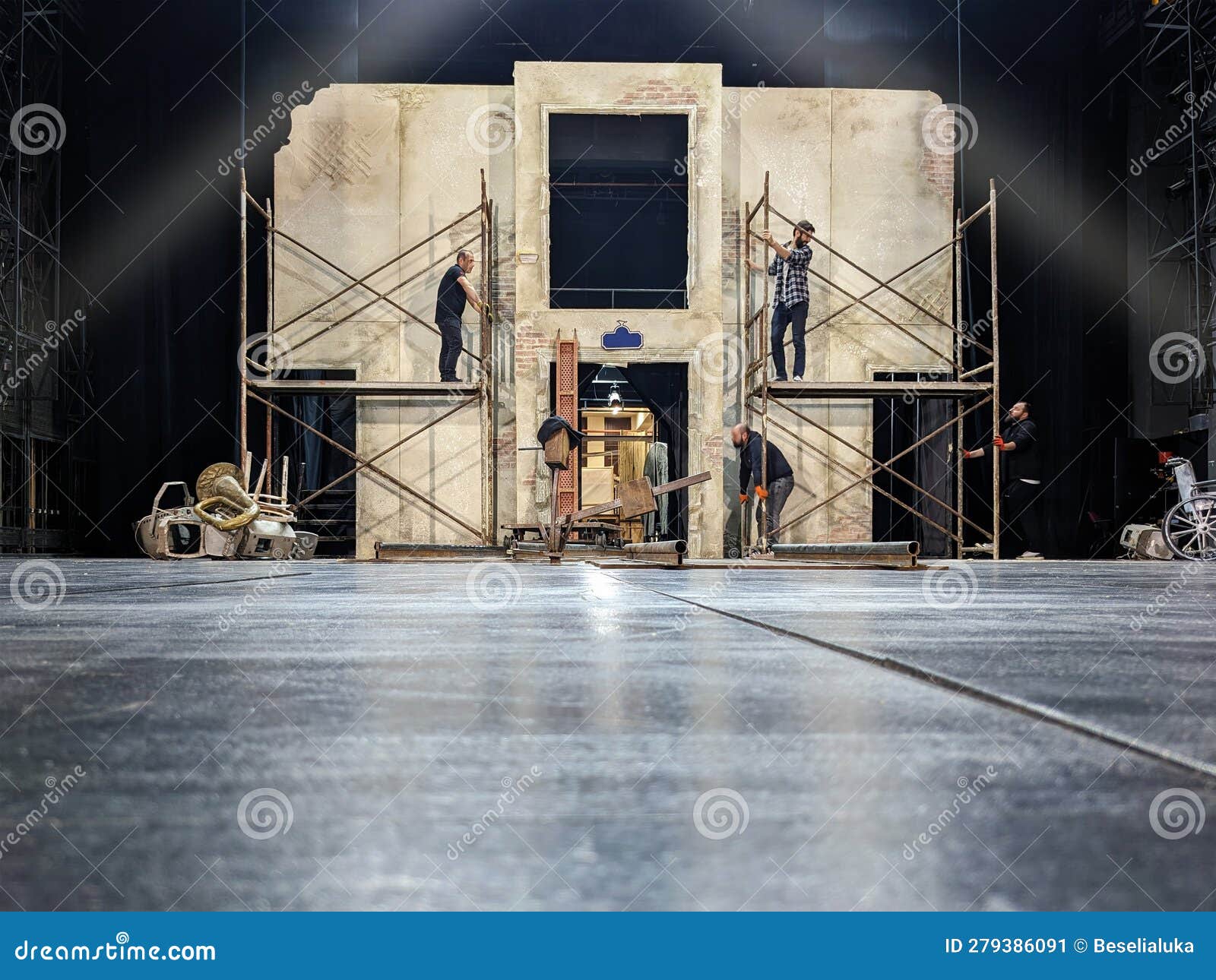 Theater Stage Workers Constructing Decorations for the Performance ...