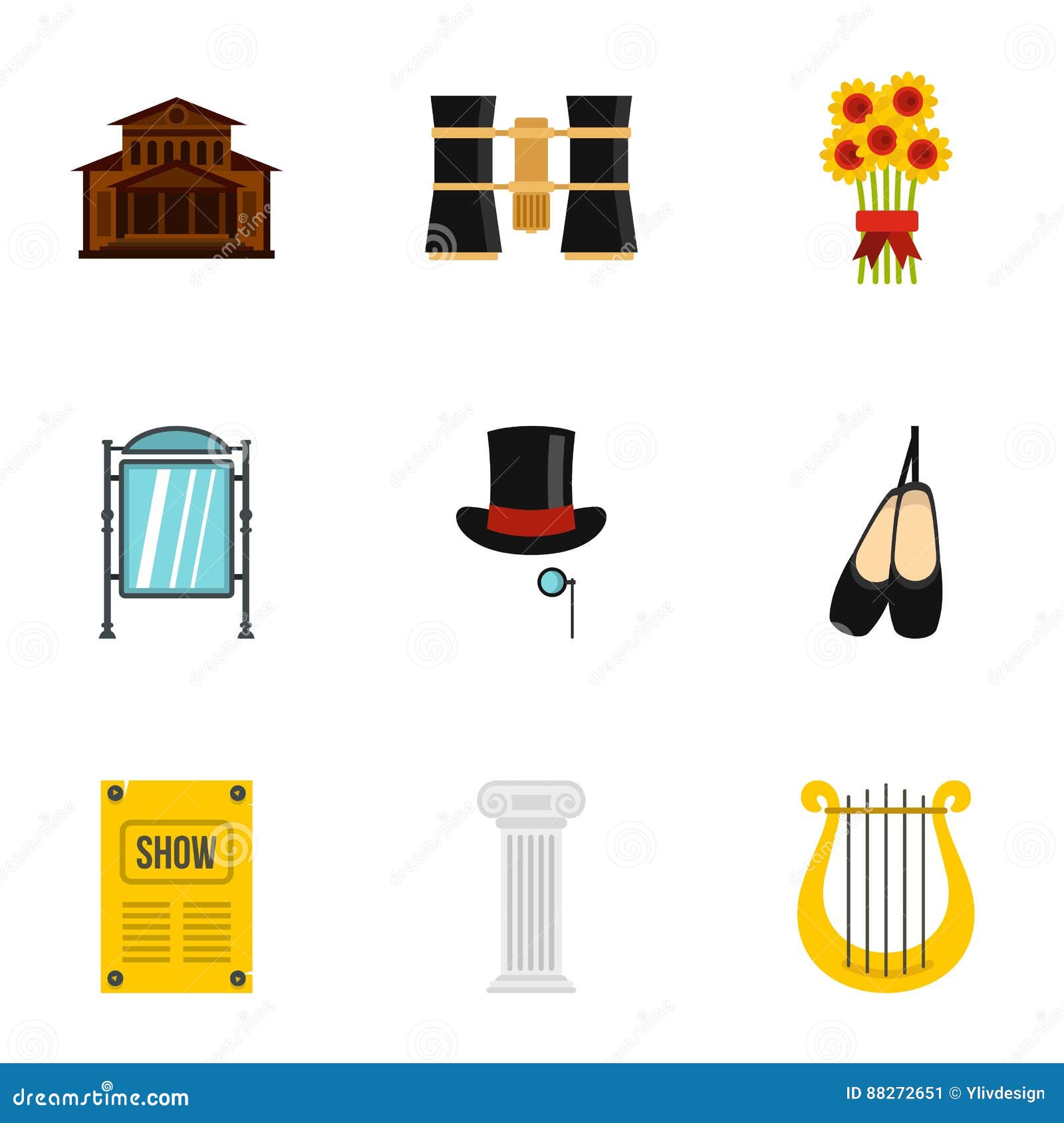 Theatre Art and Acting Icons Set, Flat Style Stock Vector ...