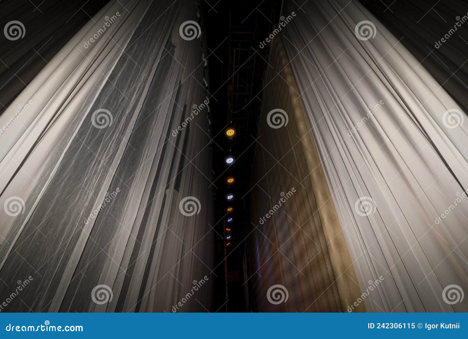 Theatre Backstage and Spotlights. Bottom View. Preparation for the ...