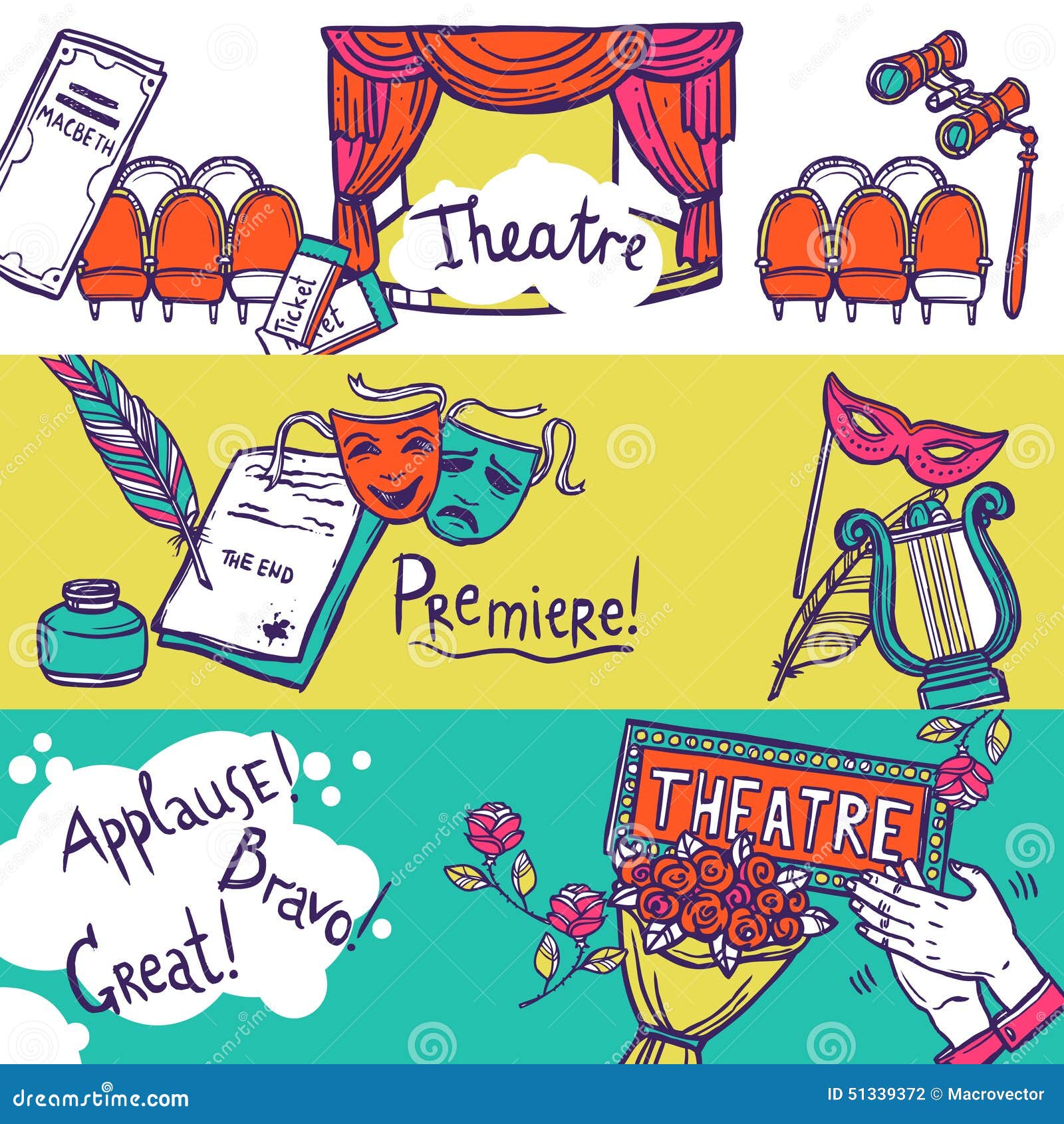 Theatre Banner Set stock vector. Illustration of decorative - 51339372