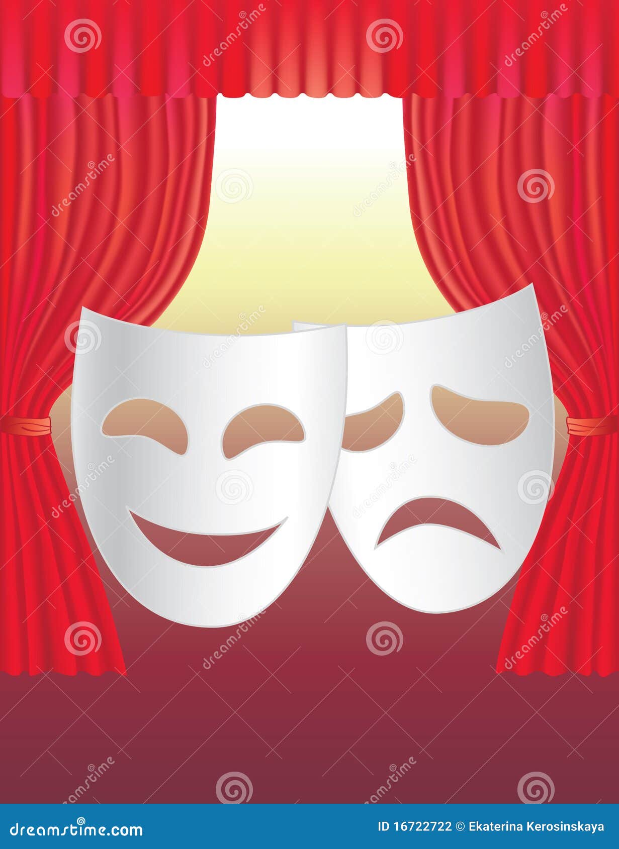 Theatre curtains and masks stock vector. Illustration of characters ...