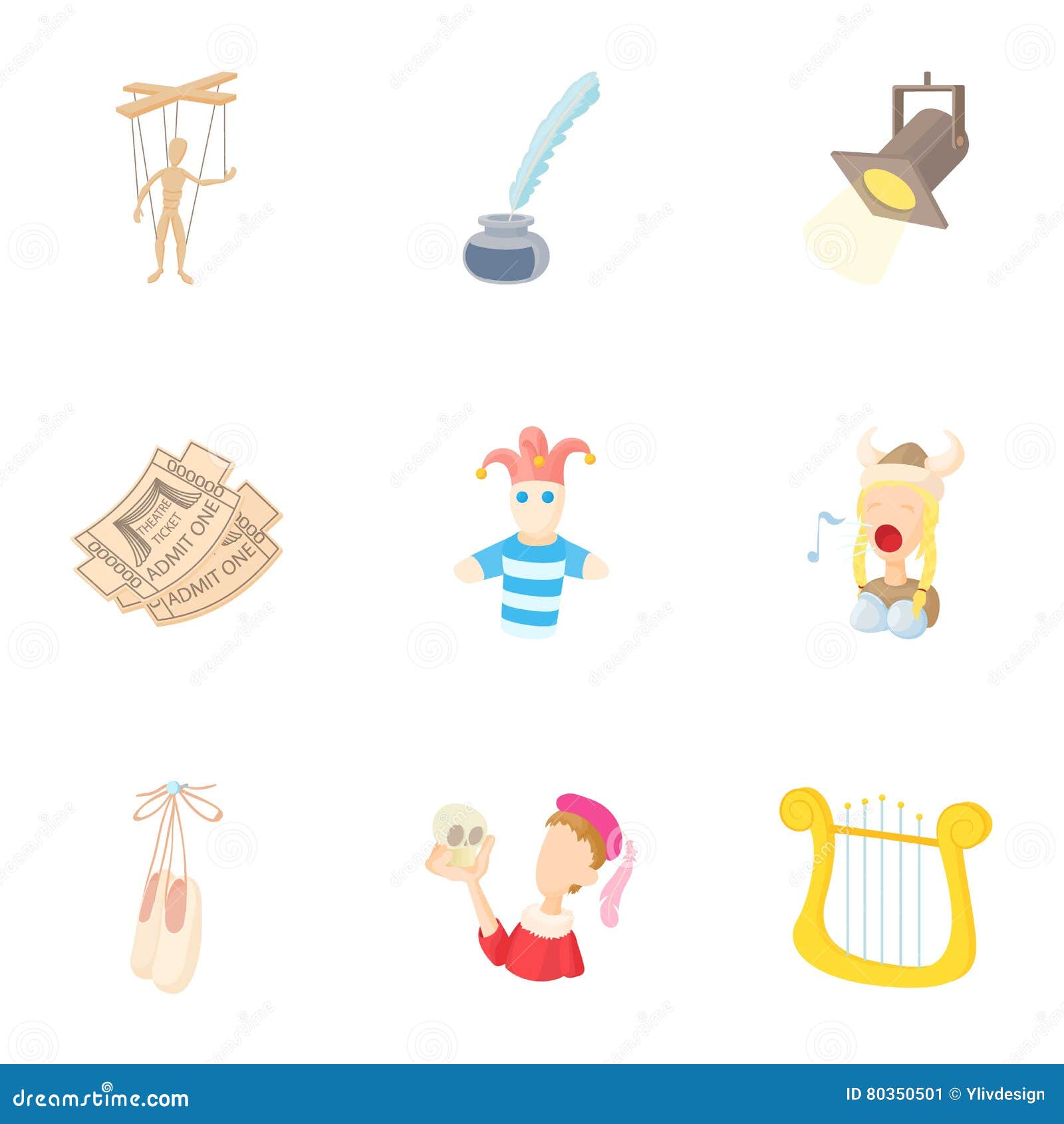 Theatre Icons Set, Cartoon Style Stock Vector - Illustration of grand ...