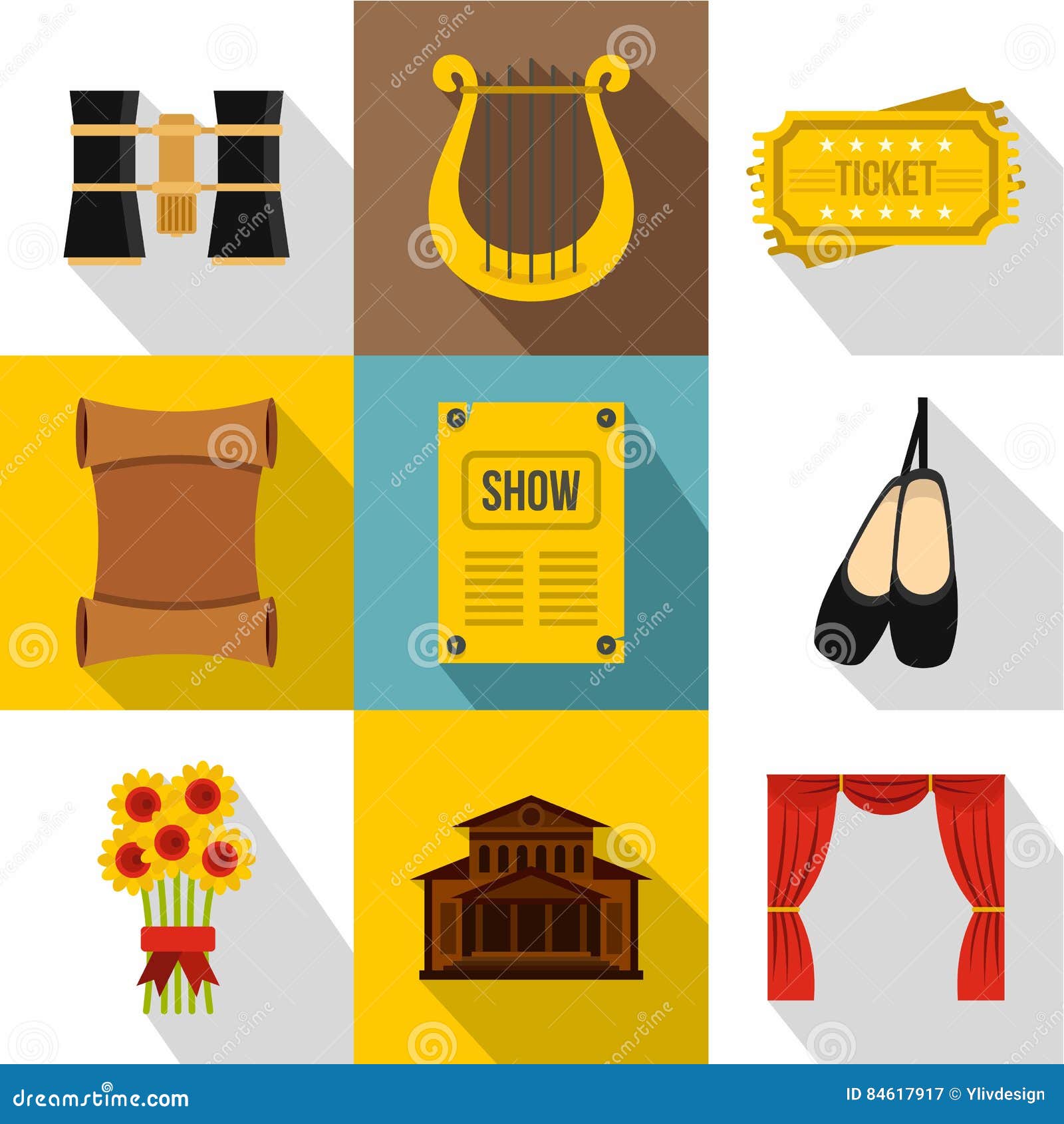Theatre Icons Set, Flat Style Stock Vector - Illustration of ...