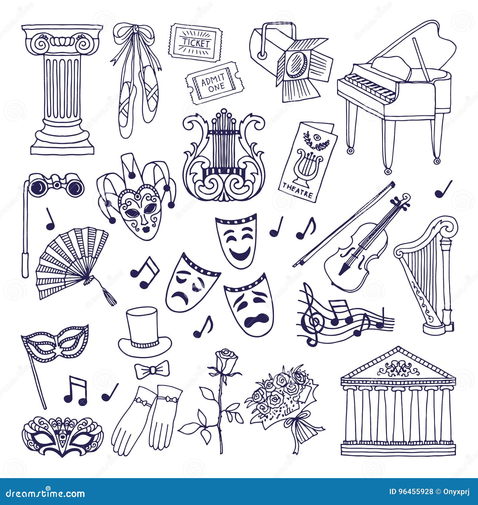 Theatre Illustrations Set. Opera and Ballet Vector Symbols Isolate on ...