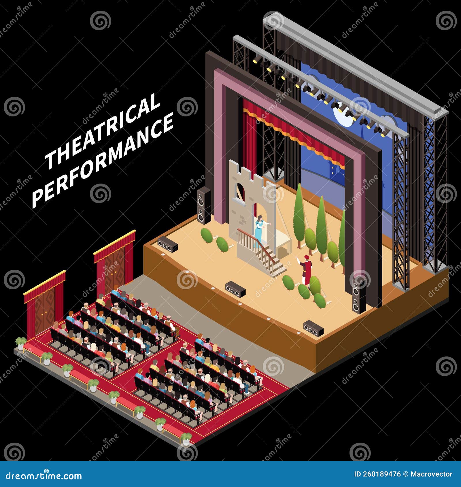Theatre Interior Isometric stock vector. Illustration of symbol - 260189476